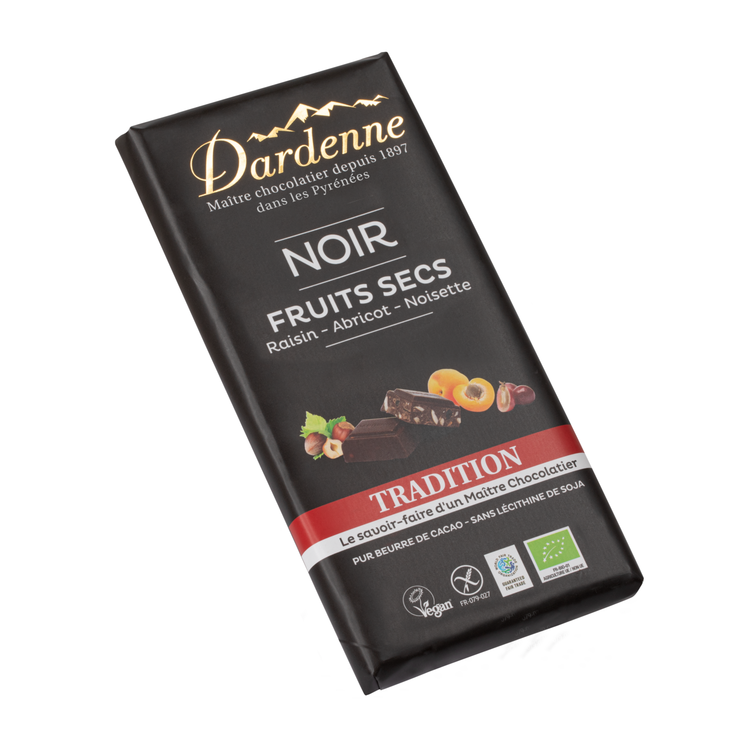 TRADITION ~ Chocolat NOIR aux fruits secs - 120g - Chocolat Dardenne